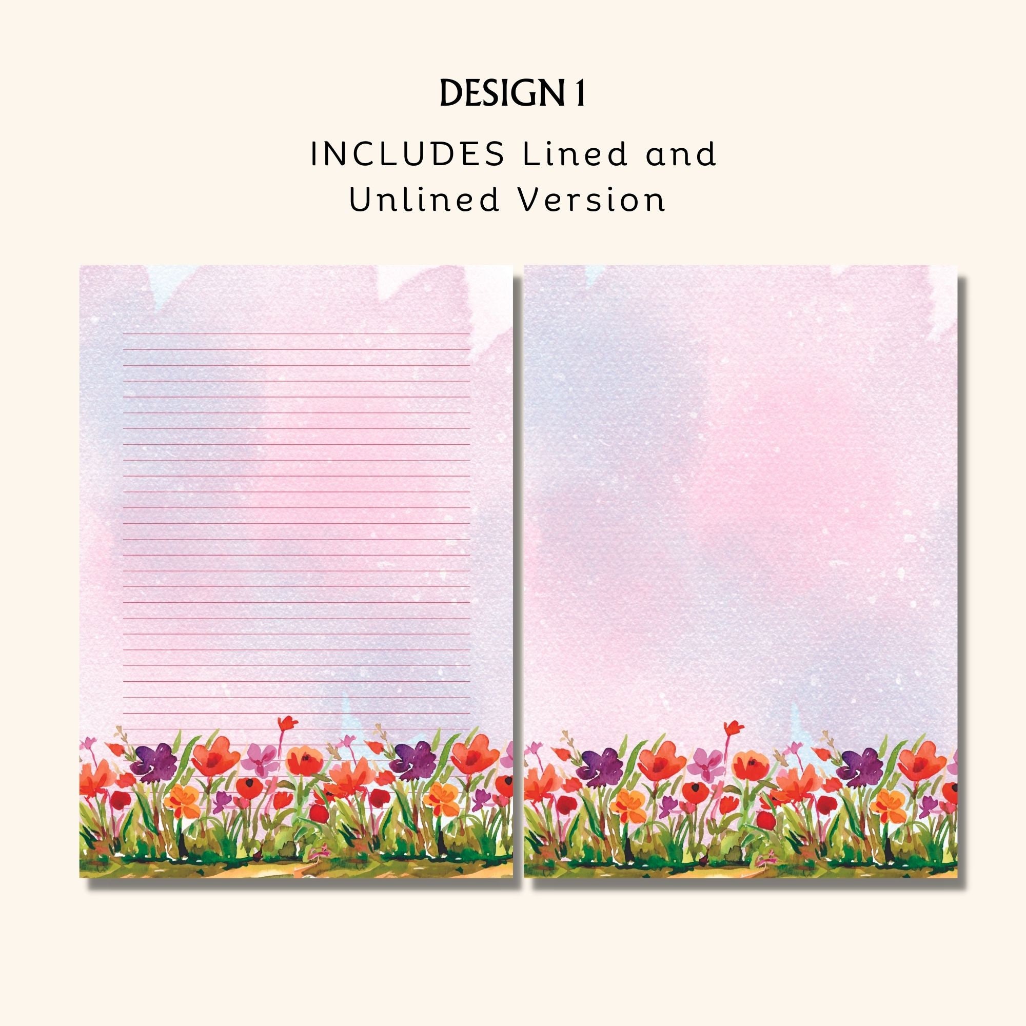 Wildflowers Printable Stationary, Floral Lined Stationery, Pen Pal ...