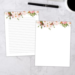 Pink Floral Printable Stationery, Letter Writing Paper, Lined Unlined ...