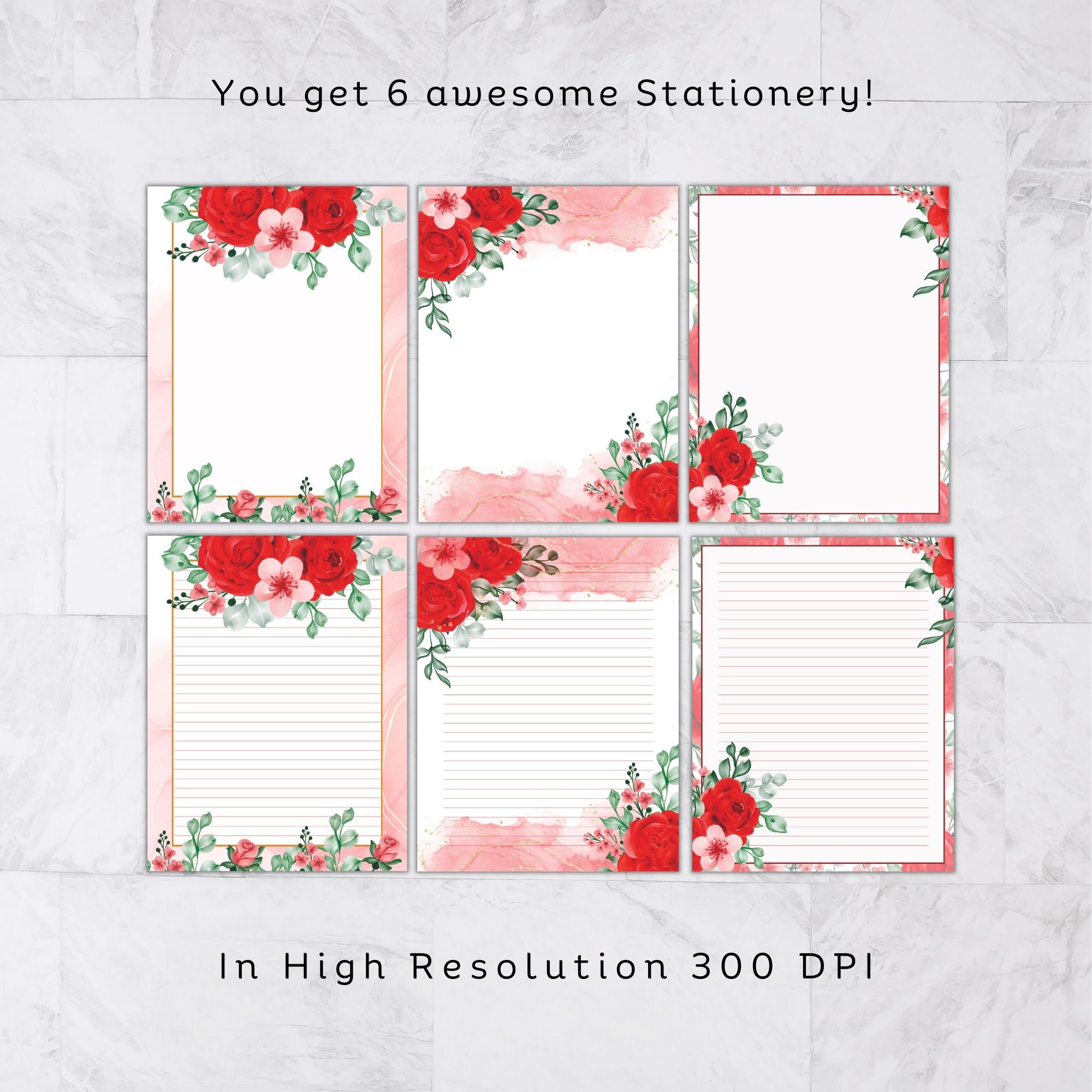 Printable Red Roses Stationery, Floral Penpal Paper, Letter Writing ...