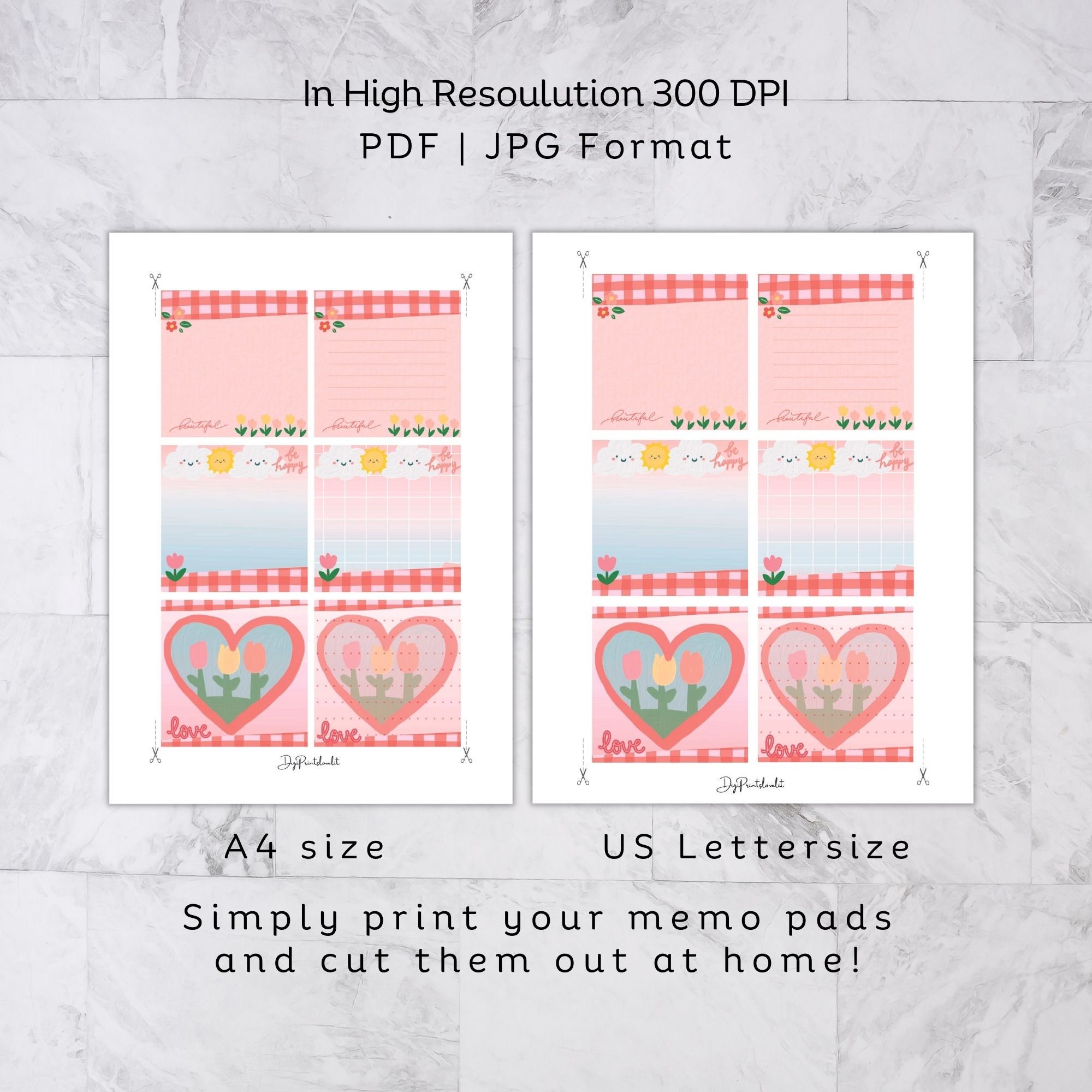 Cute Printable Memo Pad, Kawaii Sticky Notes, Digital Notepad, Lined ...