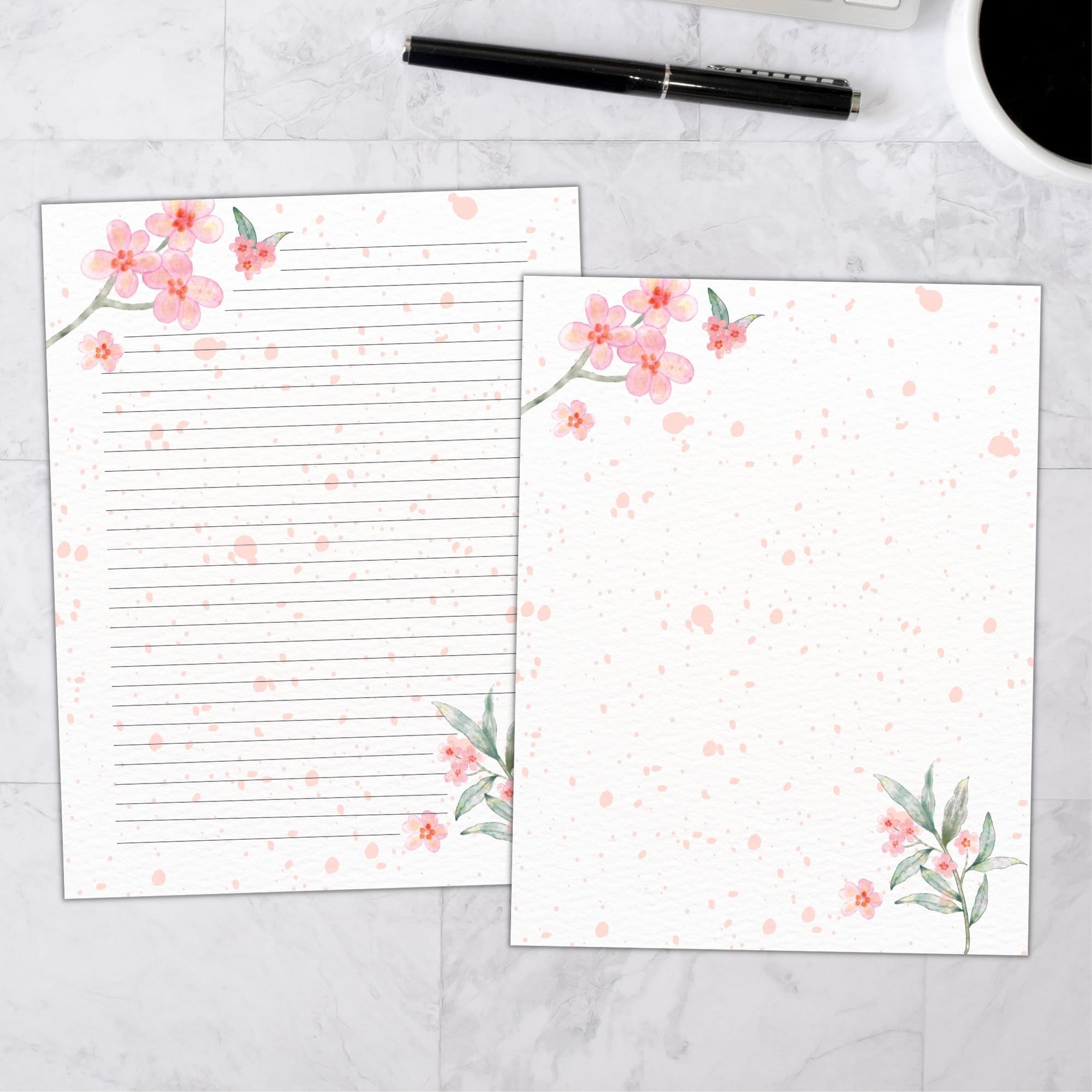 Cherry Blossom Printable Stationery, Lined Stationary, Letter Writing ...
