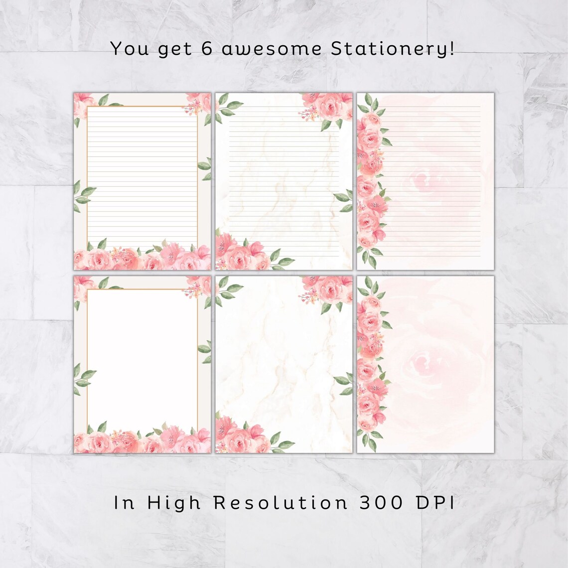 Printable Stationery Pink Roses, Letter Writing Paper, Lined Stationary ...