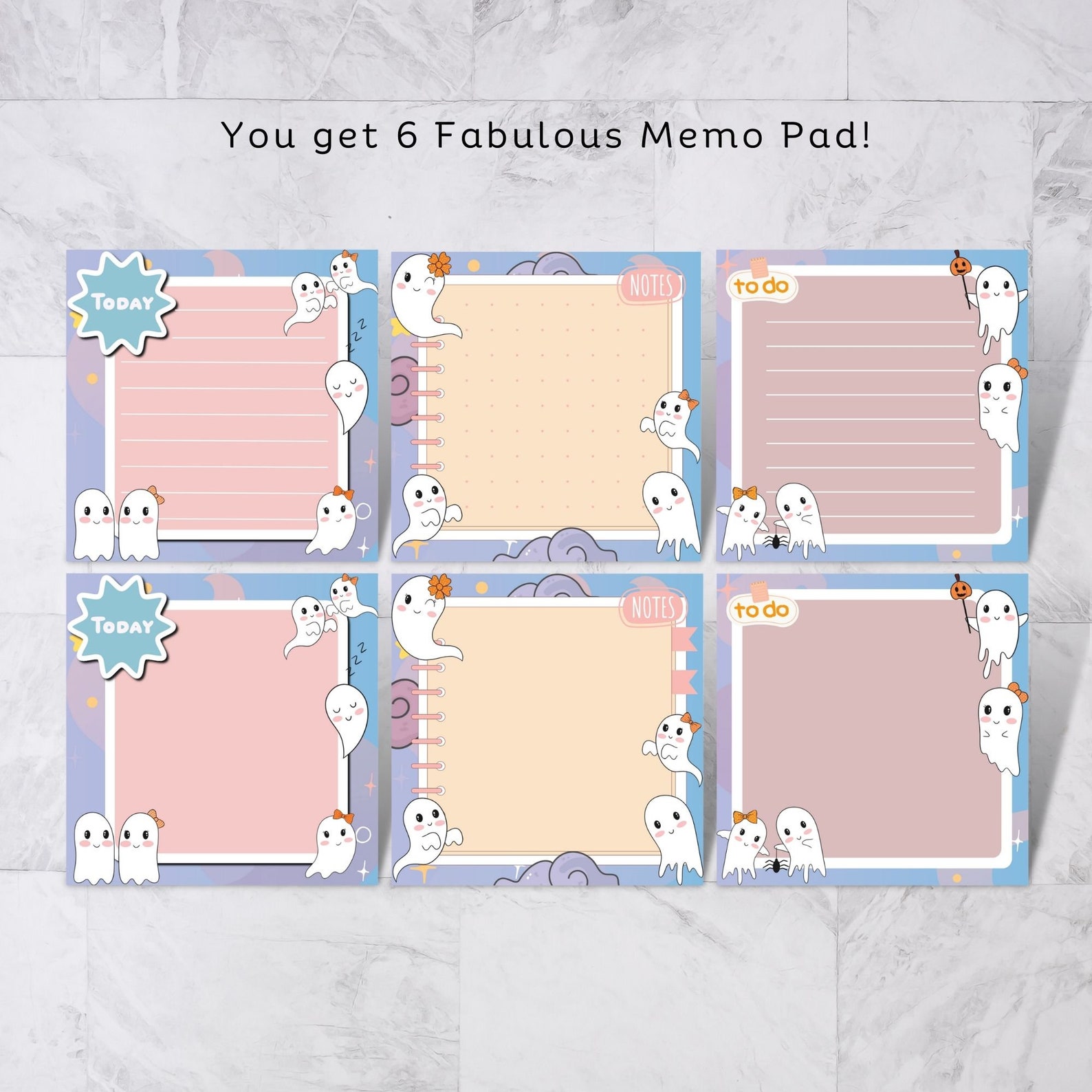 Halloween Printable Notepad Cute Ghost, Memo Pad Lined Unlined, Digital ...