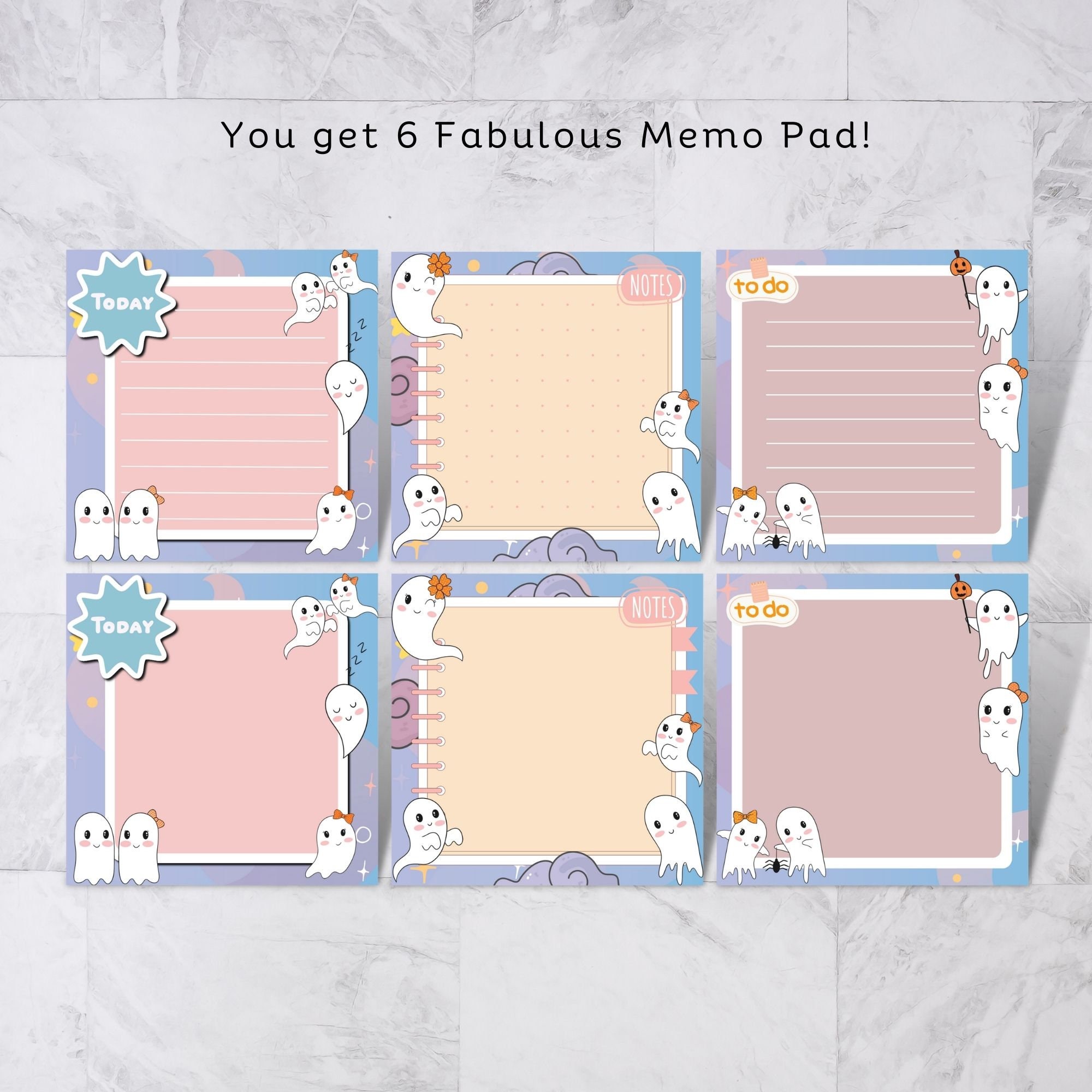 Halloween Printable Notepad Cute Ghost, Memo Pad Lined Unlined, Digital ...