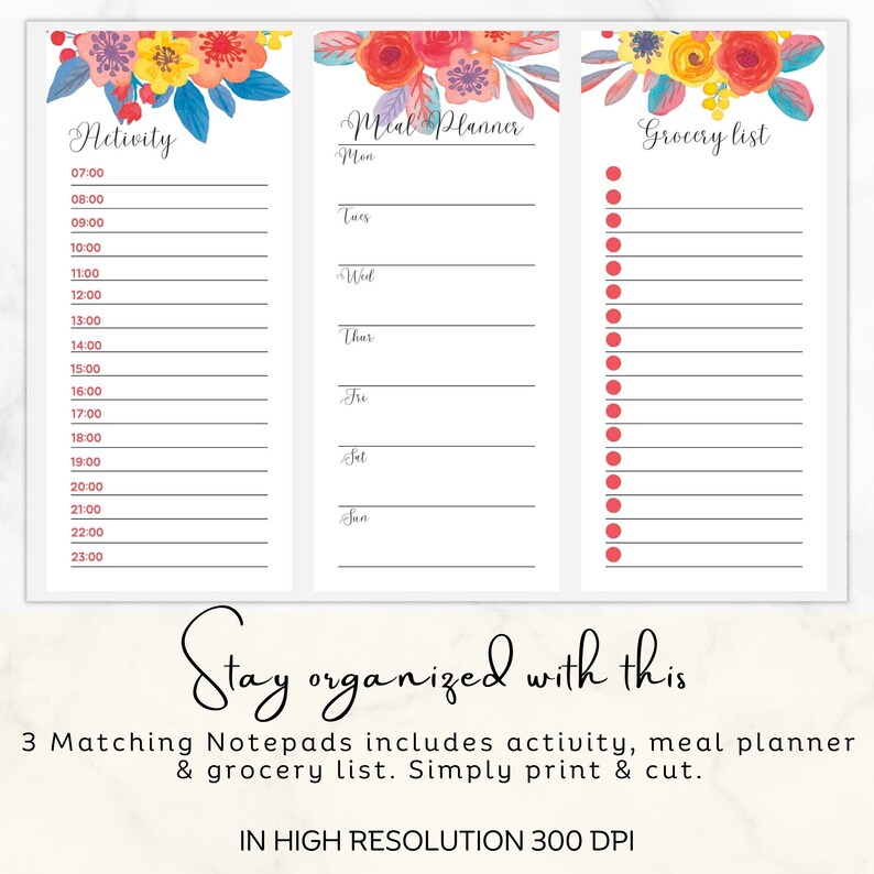 Daily Activity Schedule, Meal Planning and Grocery List, Printable Cute ...