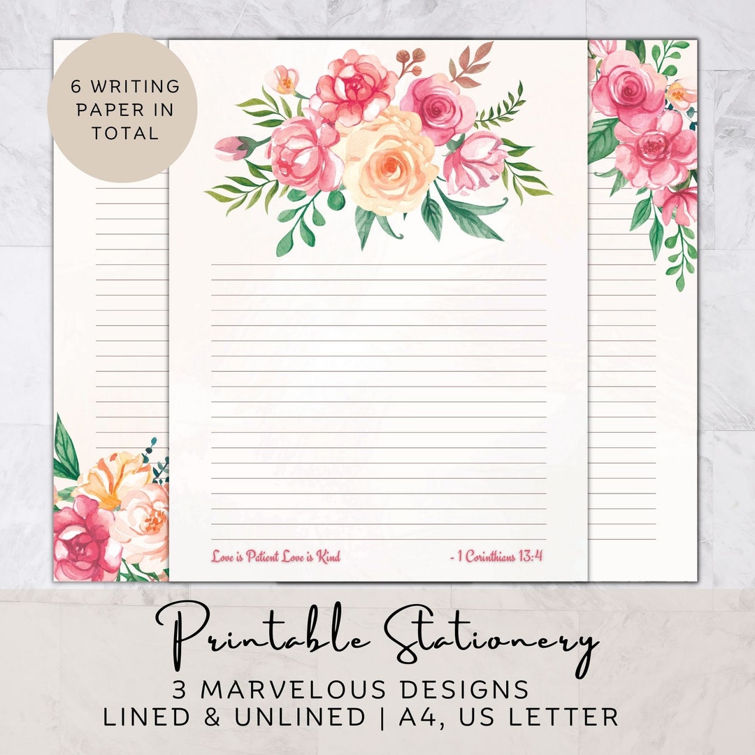 Watercolor Floral Printable Stationery, Letter Writing Paper, Lined ...