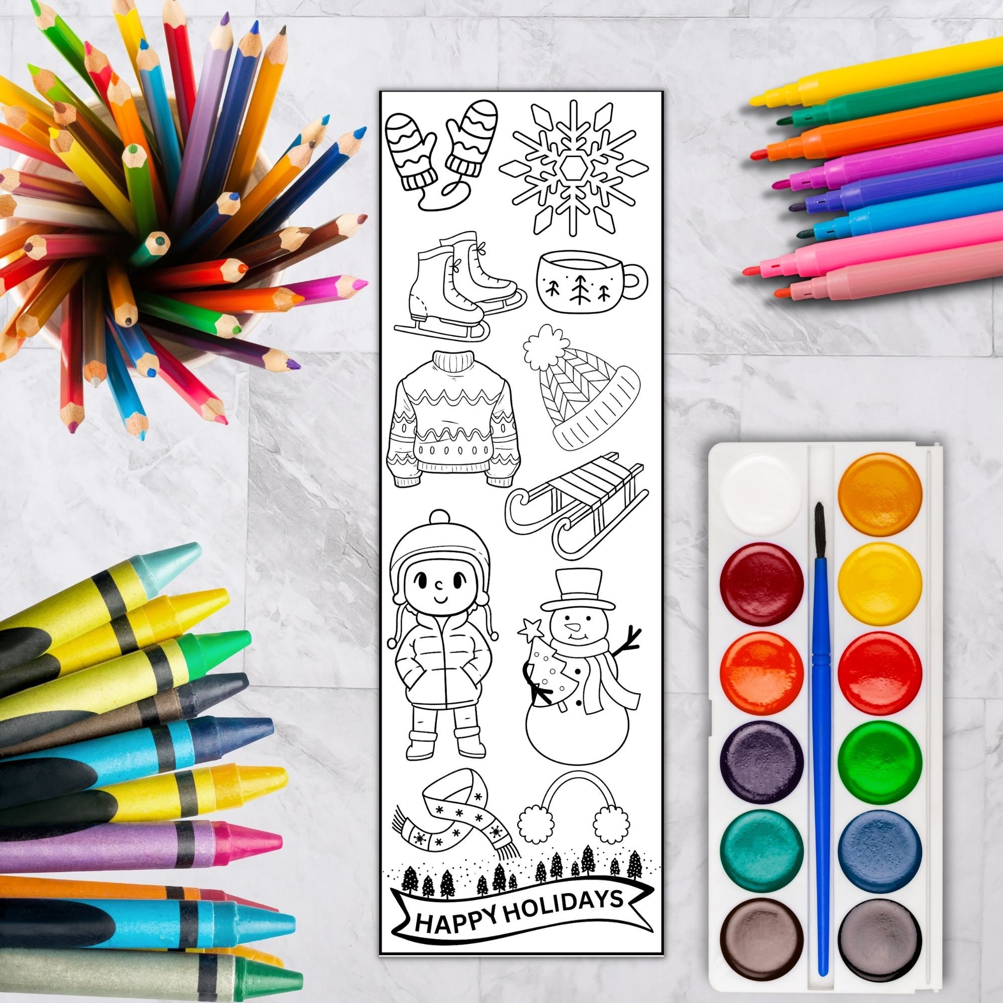 Christmas Coloring Bookmarks, Printable Bookmark Set, Kids and Adult ...
