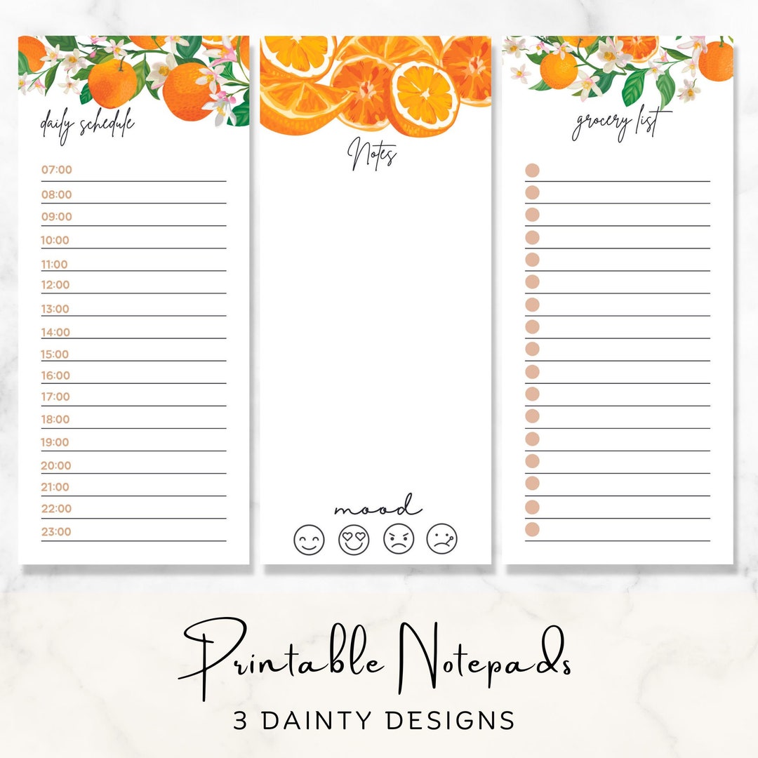 Citrus Printable Notepad Bundle Daily Schedule, Notes, and Grocery List ...