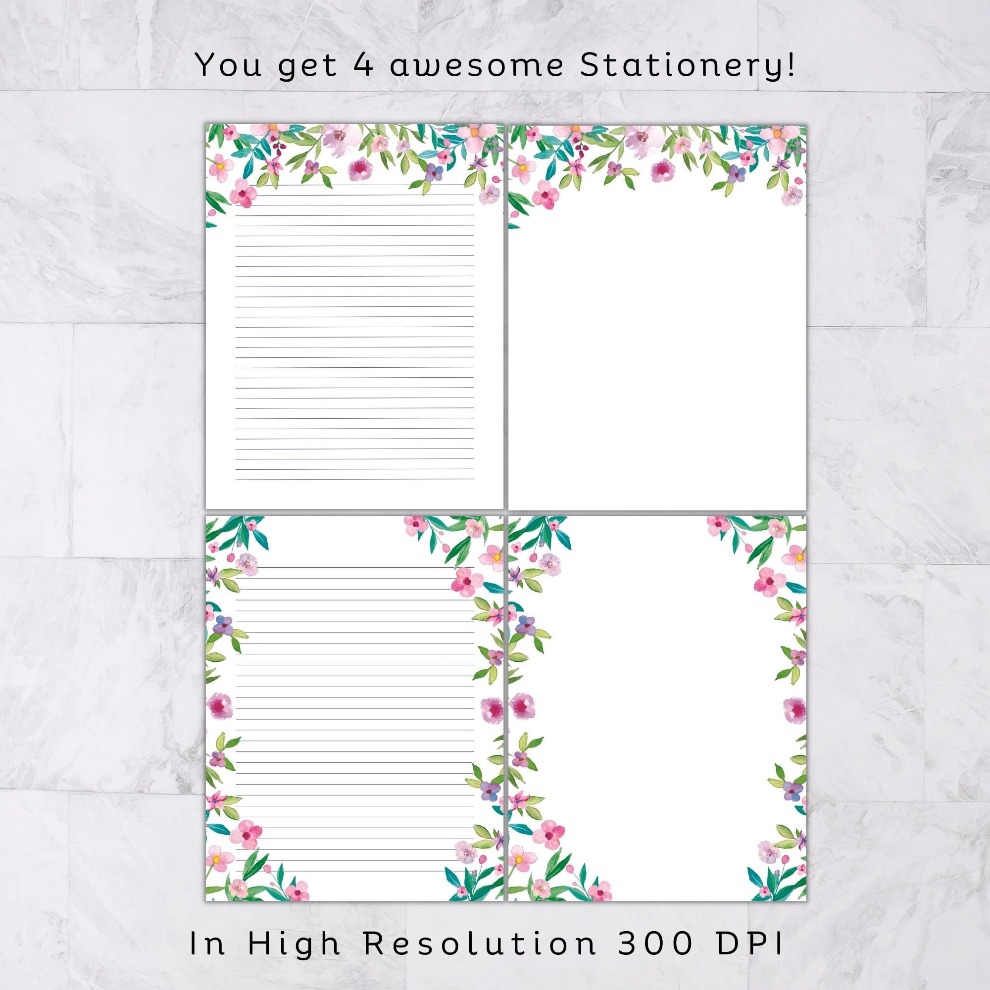 Printable Wildflower Stationery, Letter Writing Paper, Lined Unlined ...