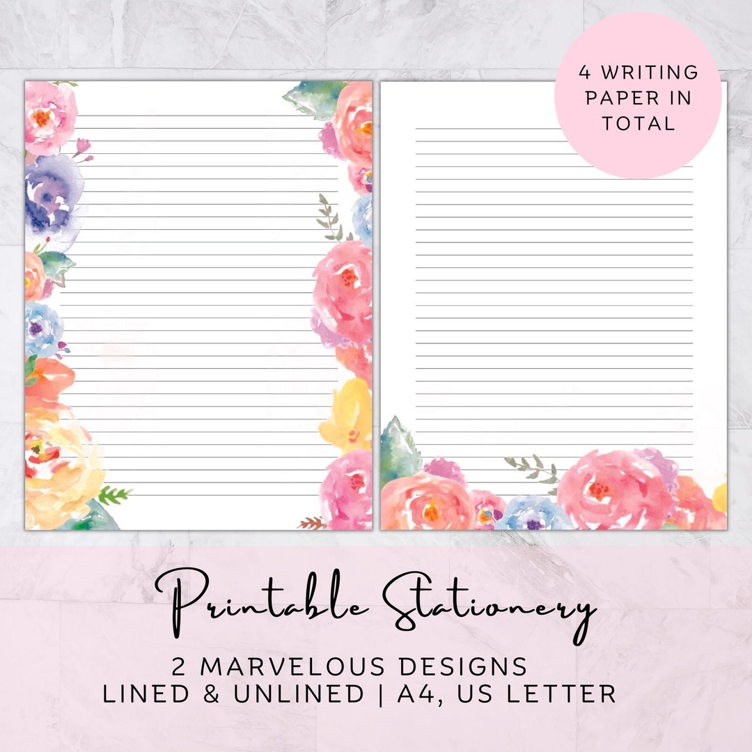 Printable Stationery Pastel Floral, Letter Writing Stationary, Lined ...