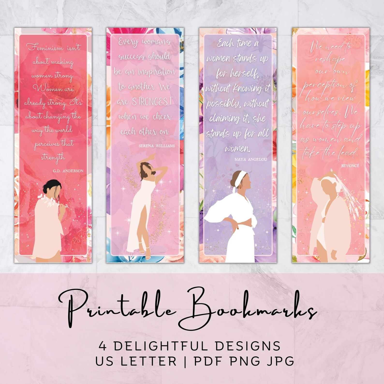 International Women's Day Bookmarks, Printable Bookmarks Set of 4, Cute ...