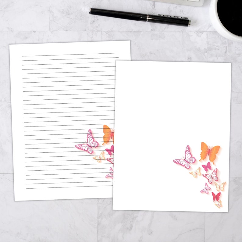 Butterfly Printable Stationery, Letter Writing Paper, Lined Unlined ...
