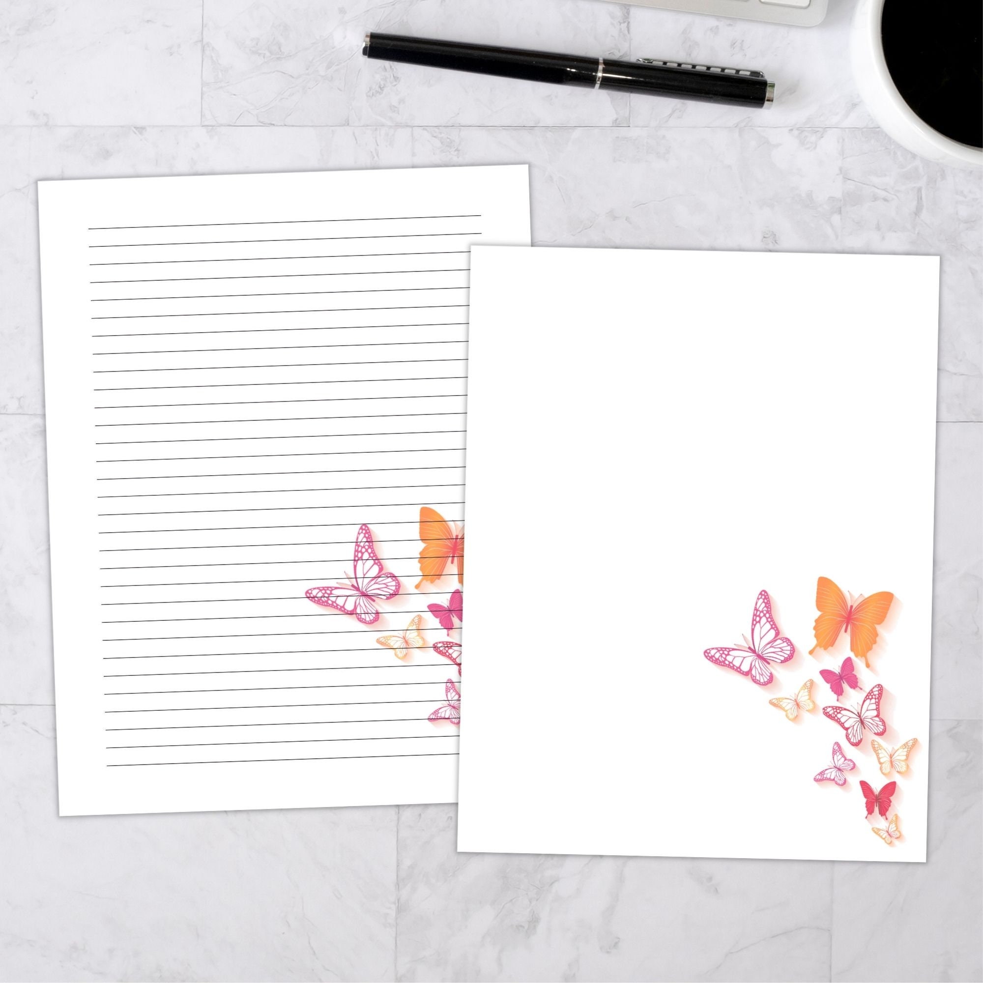 Butterfly Printable Stationery, Letter Writing Paper, Lined Unlined ...
