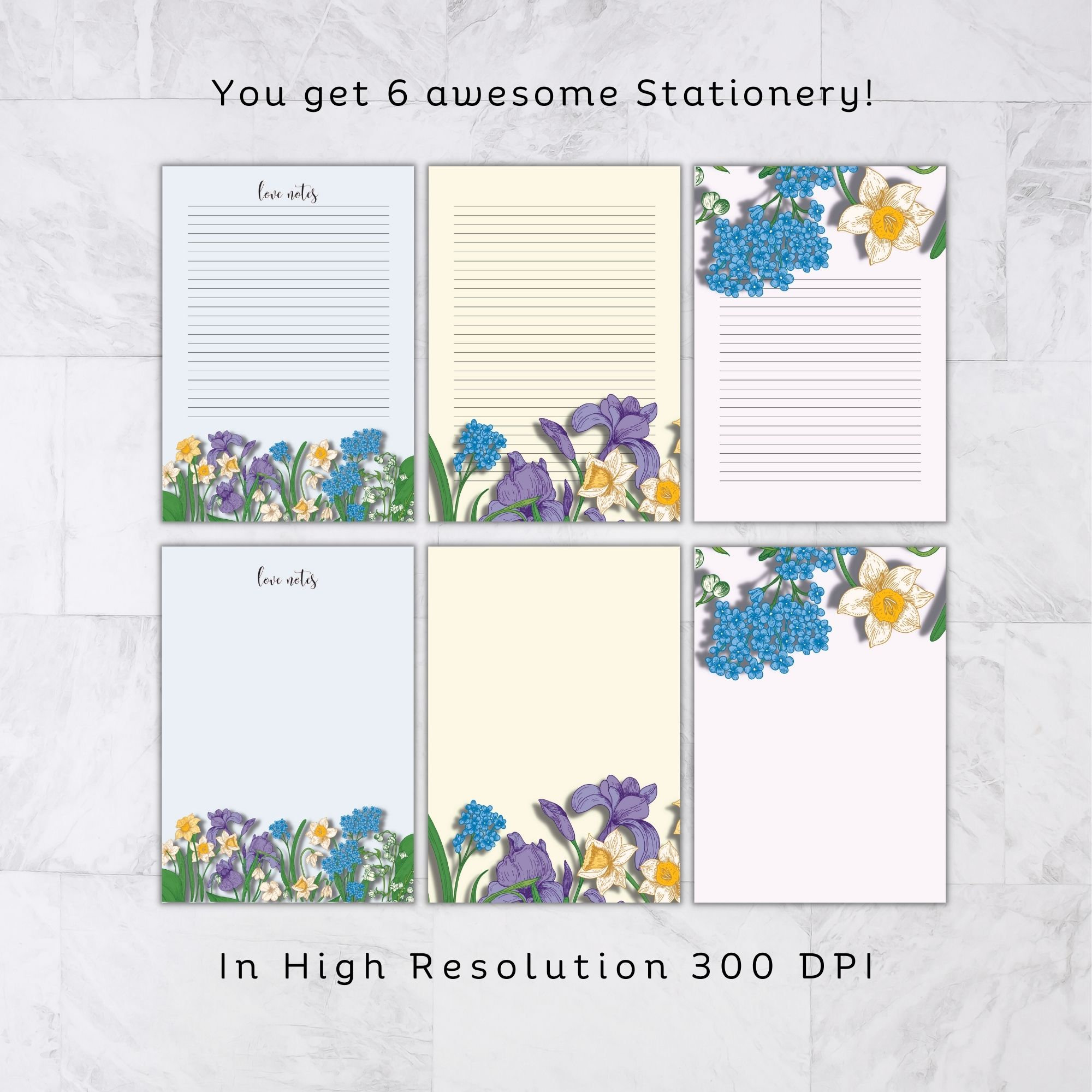 Blooming Flowers Printable Stationery, Floral Lined Stationary, Letter ...