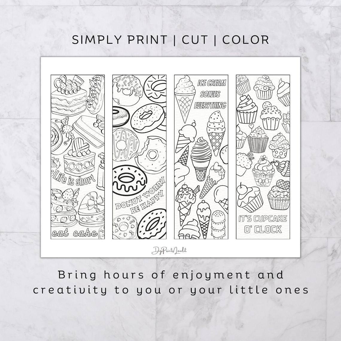 Printable Coloring Bookmarks, Cute Dessert Coloring Pages, Kids and ...