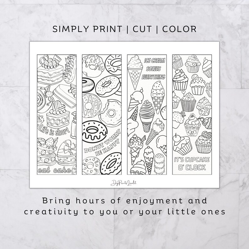 Printable Coloring Bookmarks, Cute Dessert Coloring Pages, Kids and ...