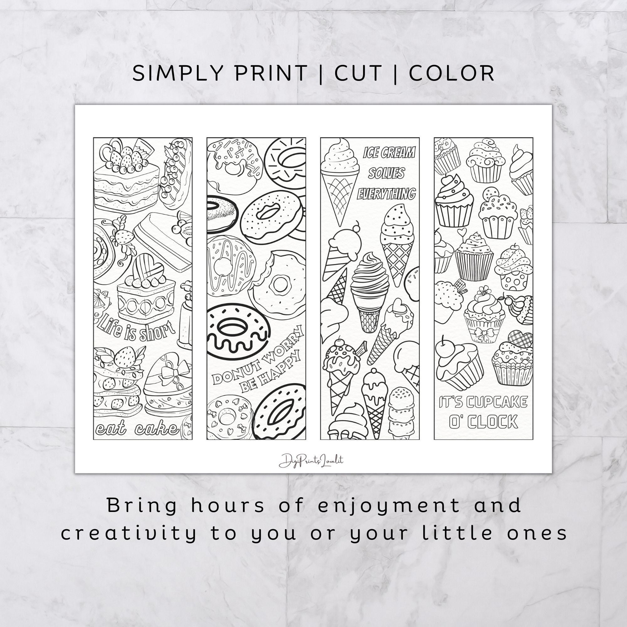 Printable Coloring Bookmarks, Cute Dessert Coloring Pages, Kids and ...