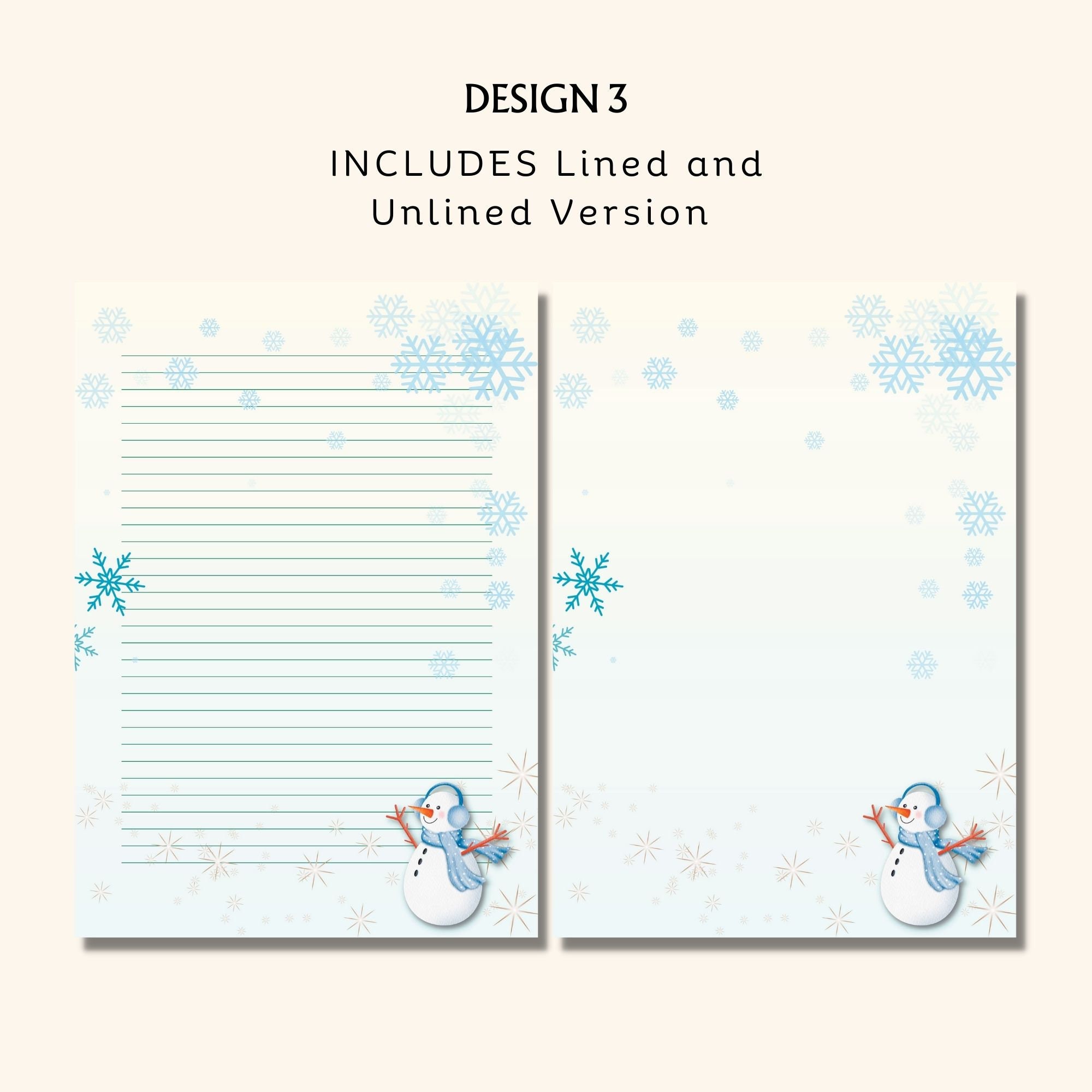 Snowman Snowflakes Printable Stationery, Winter Christmas Stationary ...