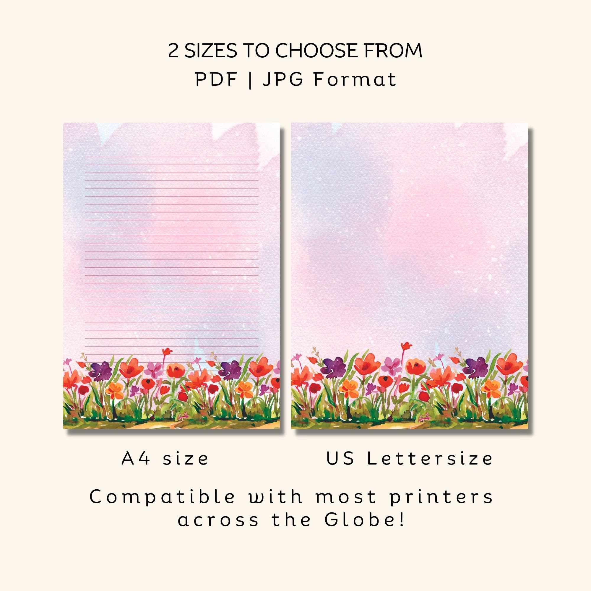 Wildflowers Printable Stationary, Floral Lined Stationery, Pen Pal ...