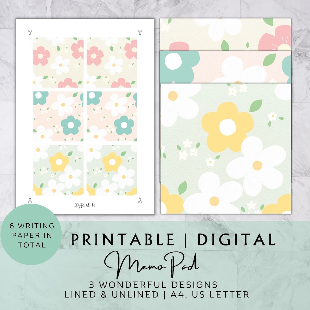 Pastel Cream Flower Printable Note Pad, Cute Digital Notepad, Floral ...