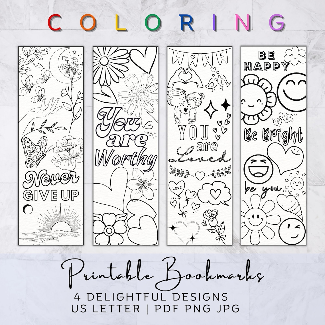 Printable Coloring Bookmarks, Motivational Quotes Bookmarks, Adult ...