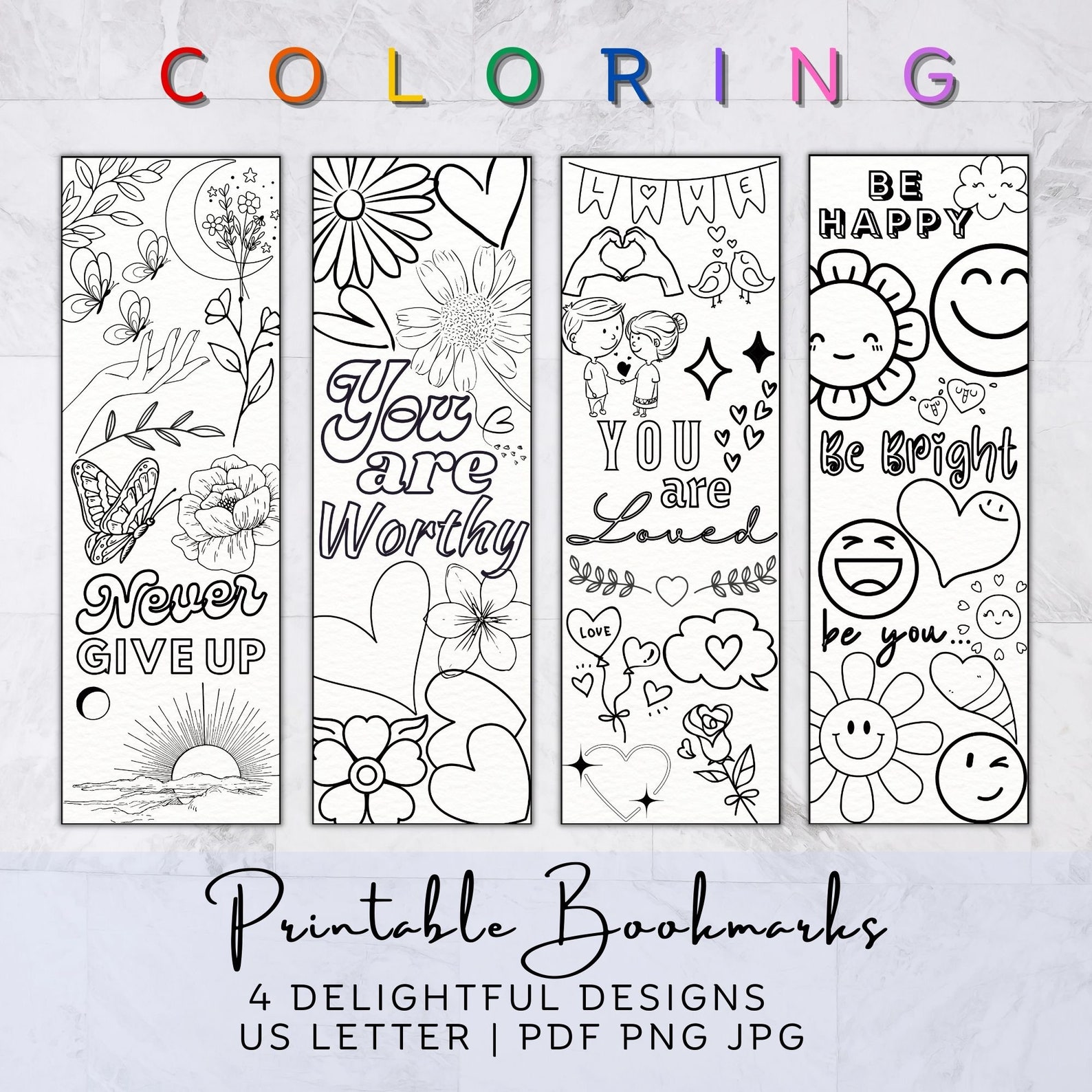Printable Coloring Bookmarks, Motivational Quotes Bookmarks, Adult ...