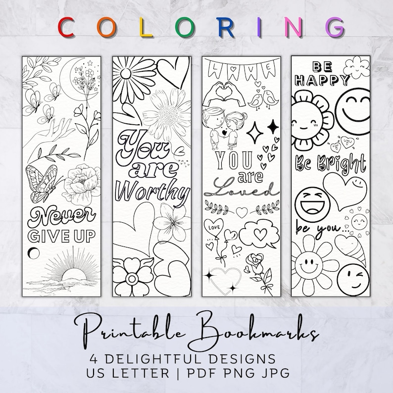 Printable Coloring Bookmarks, Motivational Quotes Bookmarks, Adult ...