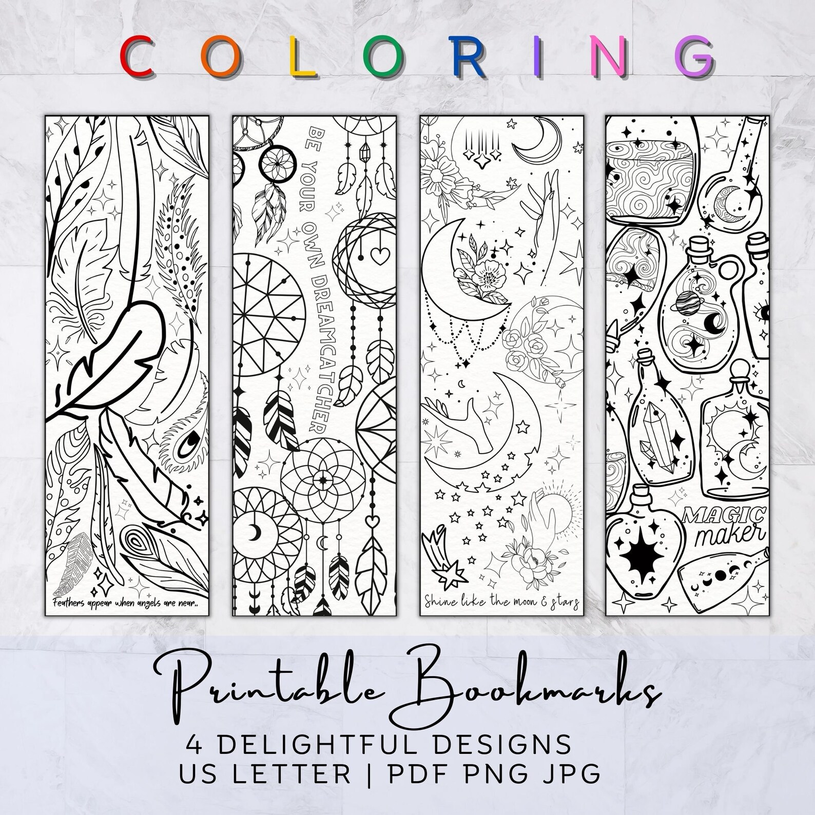 Printable Coloring Bookmarks, Mystical Bookmark Set, Adult Coloring ...