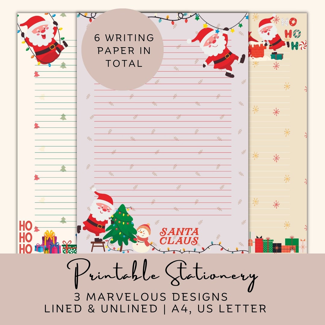 Santa Claus Christmas Printable Stationery, Cute Kids Letter Writing ...