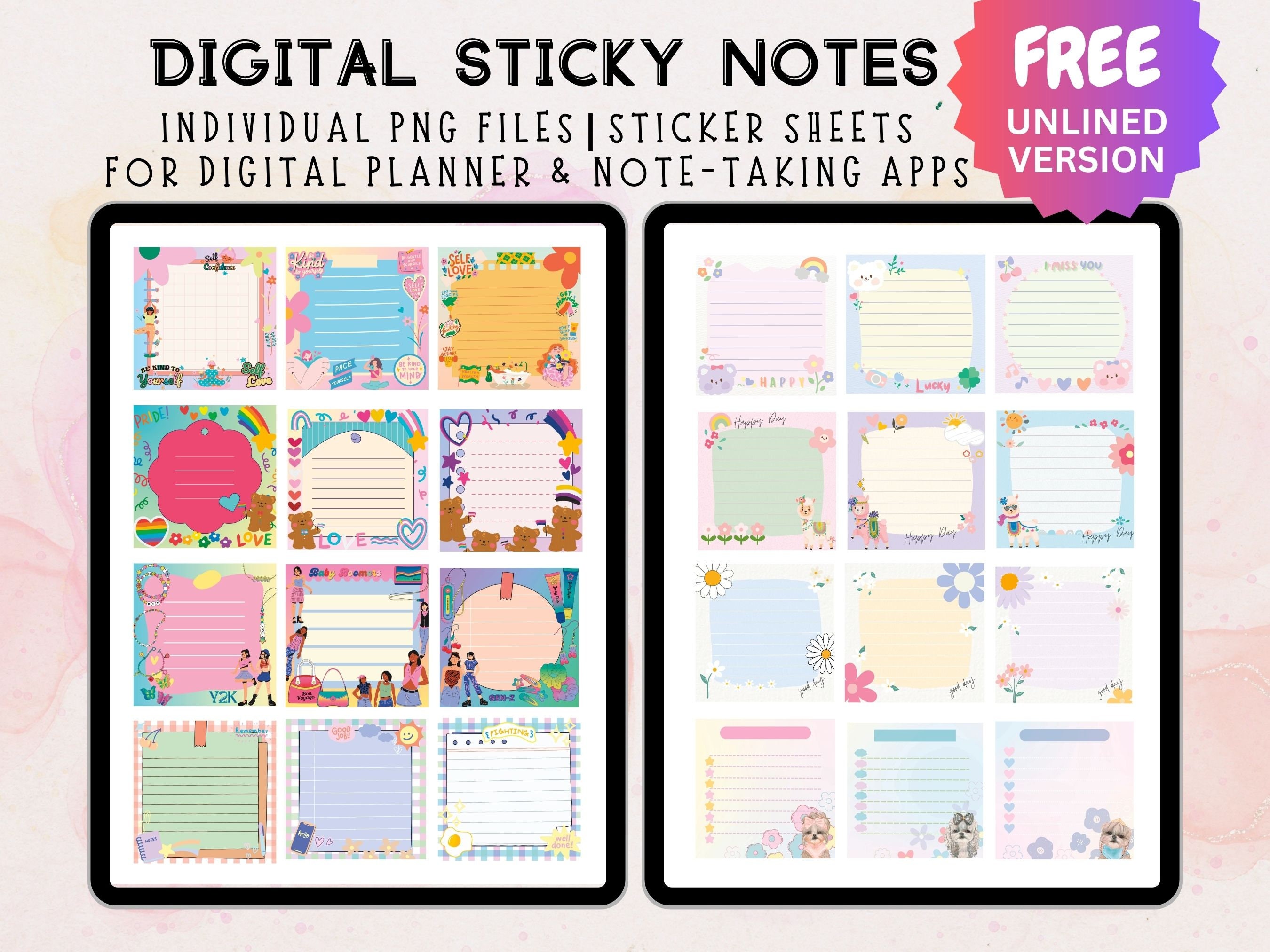 Digital Sticky Notes, Digital Planner Stickers, Cute Memo Pad, PNG ...