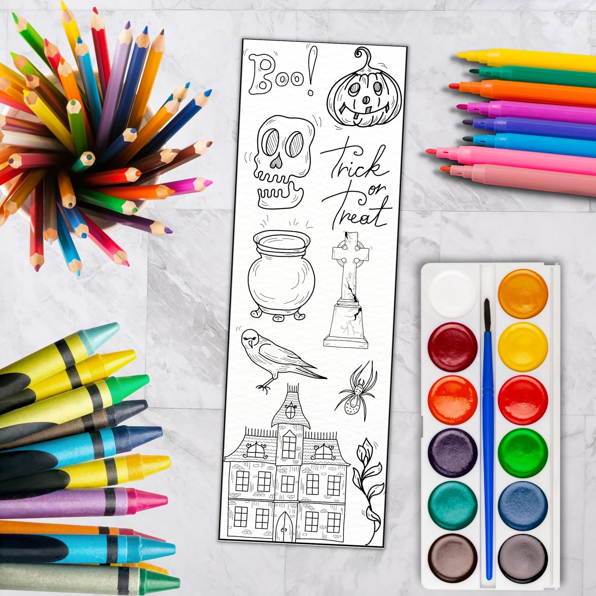 Halloween Coloring Bookmarks, Printable Bookmark Set, Kids and Adult ...