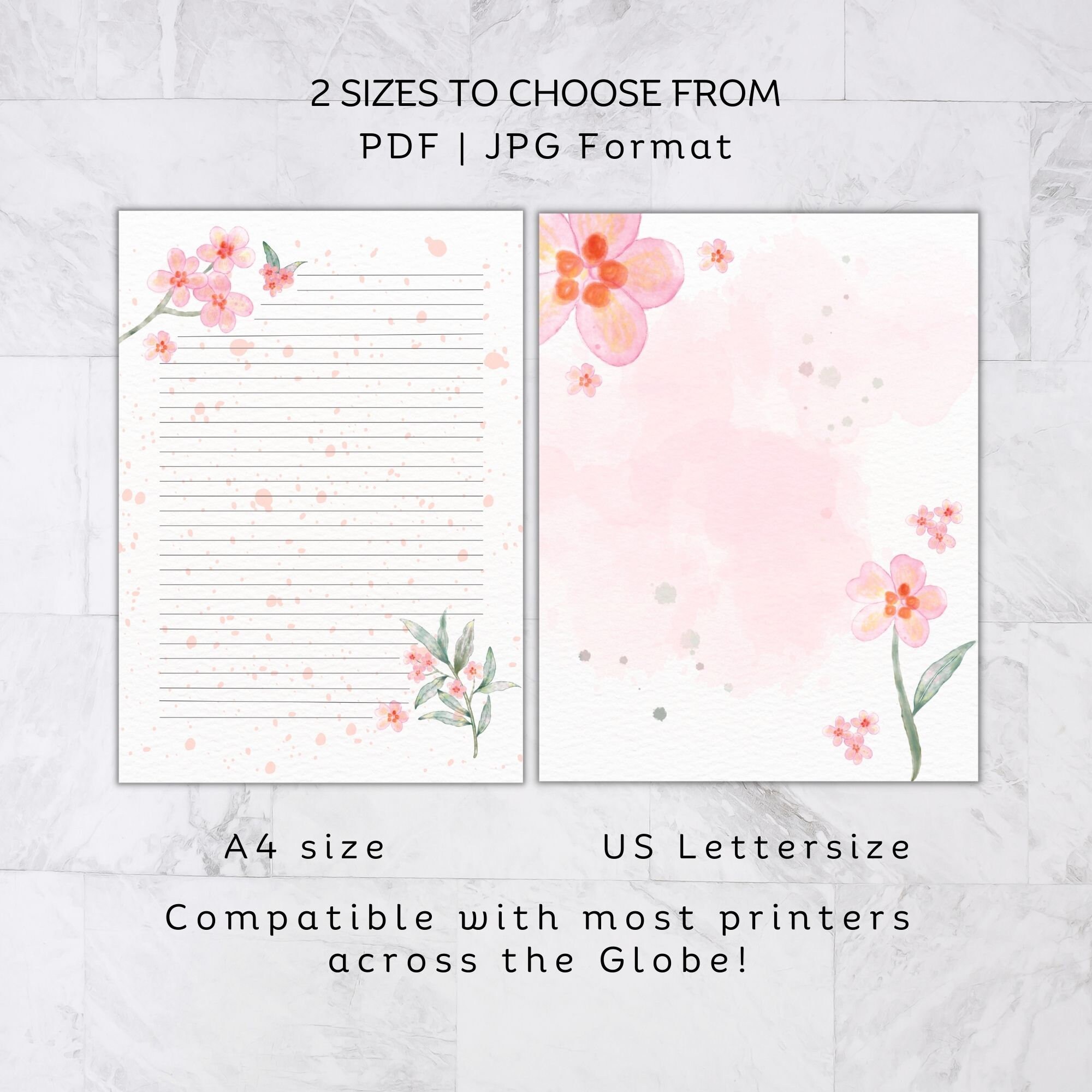 Cherry Blossom Printable Stationery Lined Stationary Letter - Etsy