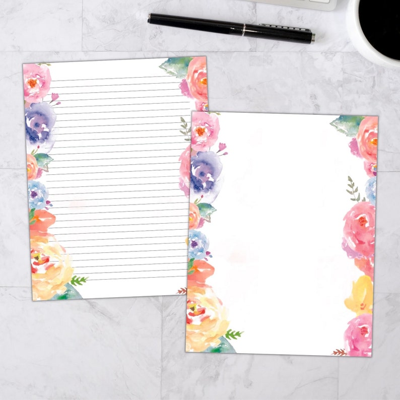 Printable Stationery Pastel Floral, Letter Writing Stationary, Lined ...