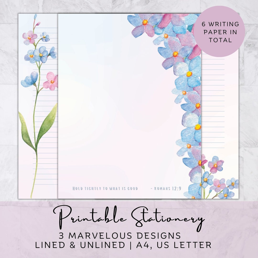 Printable Cute Flower Stationery, Pastel Lined Stationary, Letter ...