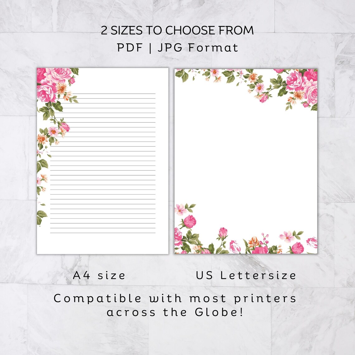 Pink Floral Printable Stationery Letter Writing Paper - Etsy