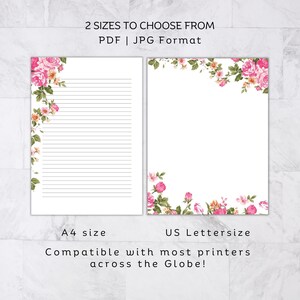 Pink Floral Printable Stationery, Letter Writing Paper, Digital Lined ...