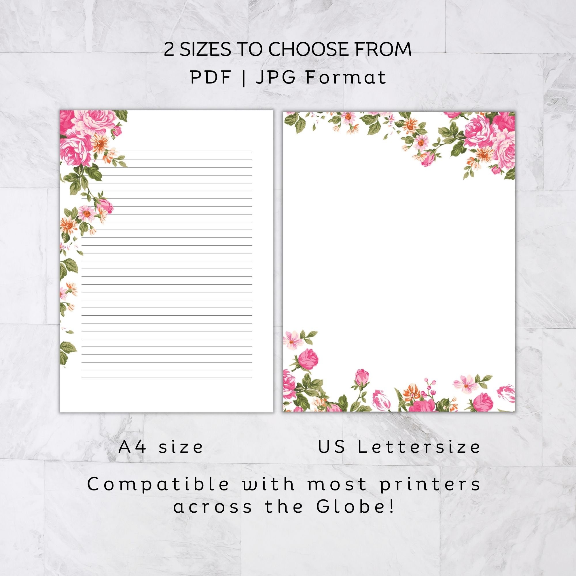Pink Floral Printable Stationery Letter Writing Paper - Etsy