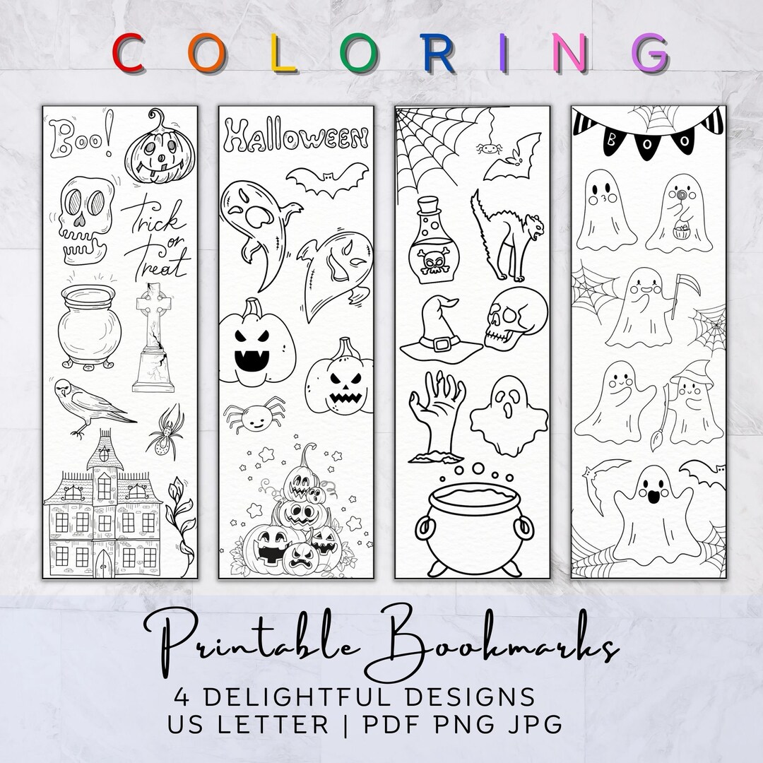 Halloween Coloring Bookmarks, Printable Bookmark Set, Kids and Adult ...