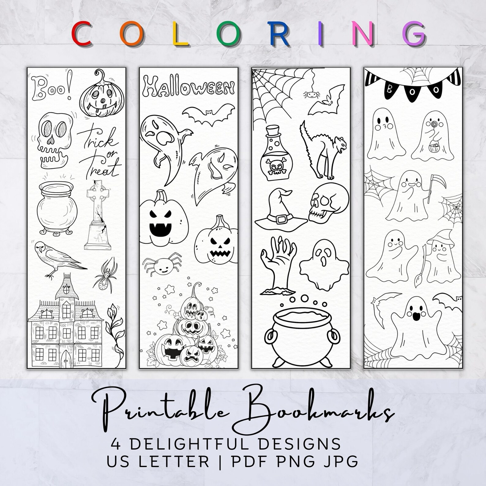 Halloween Coloring Bookmarks, Printable Bookmark Set, Kids and Adult ...