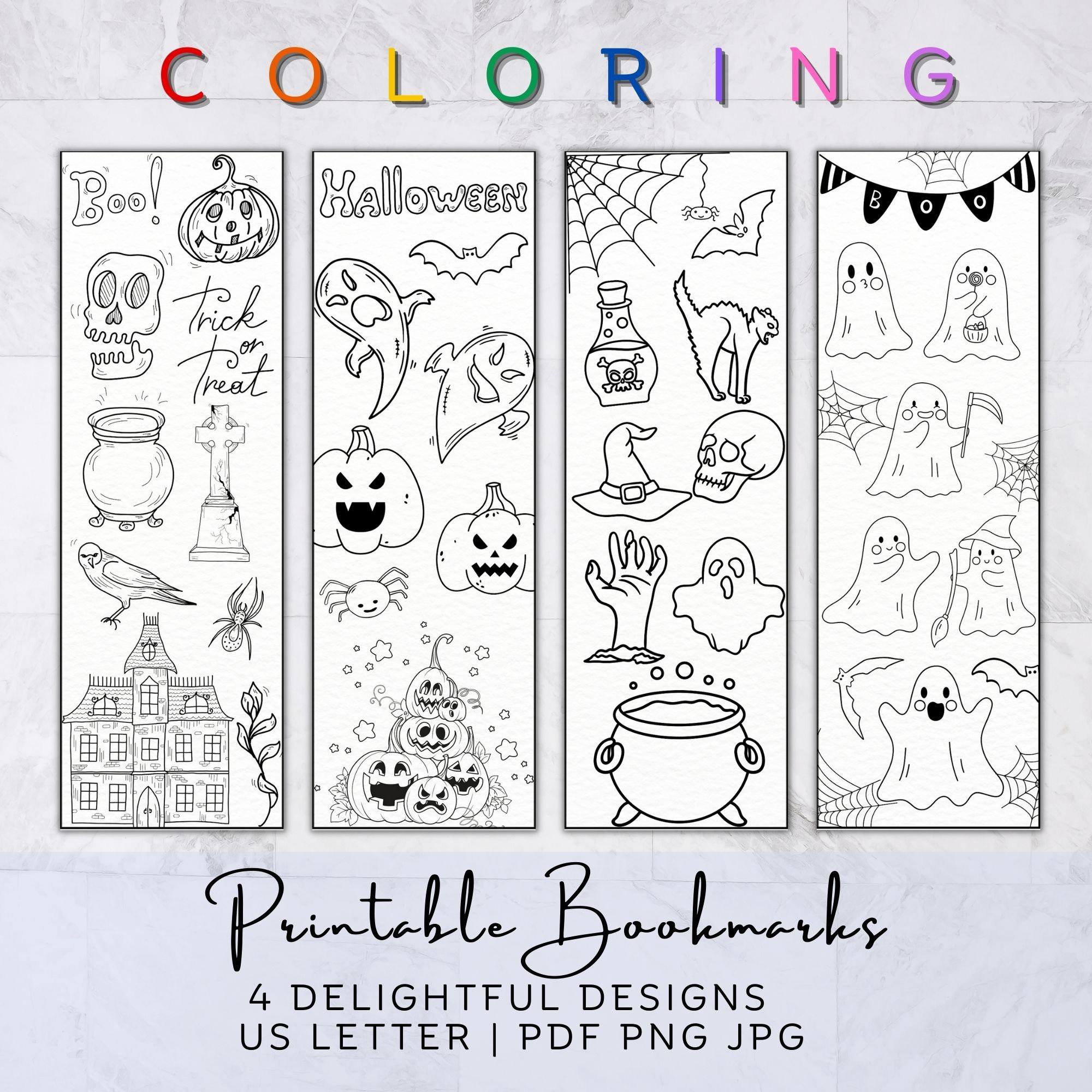 Halloween Coloring Bookmarks, Printable Bookmark Set, Kids and Adult ...