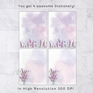 Lavender Printable Stationery, Lined Unlined Stationery, Printable ...