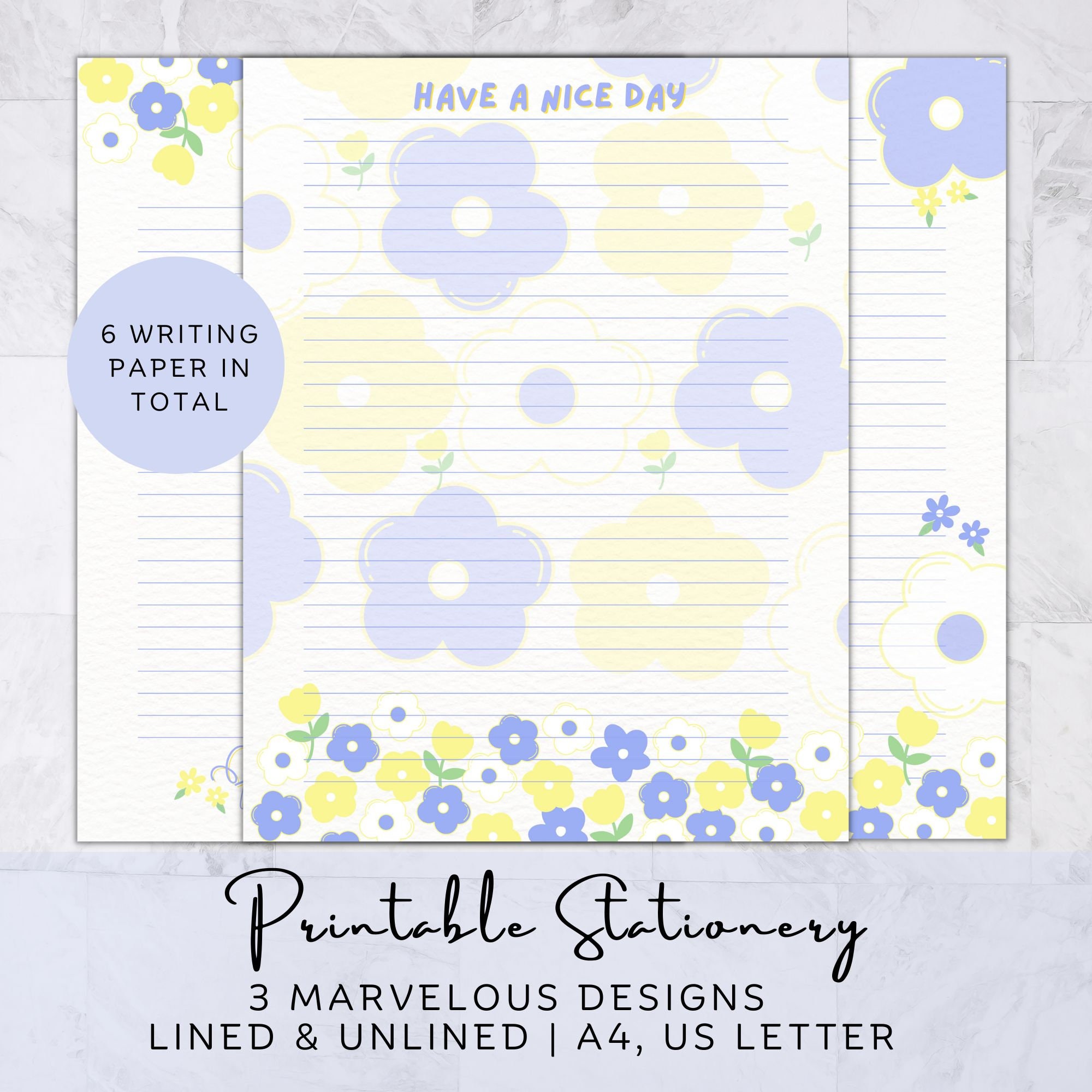 Cute Flower Printable Stationery, Kawaii Kids Stationary, Letter ...