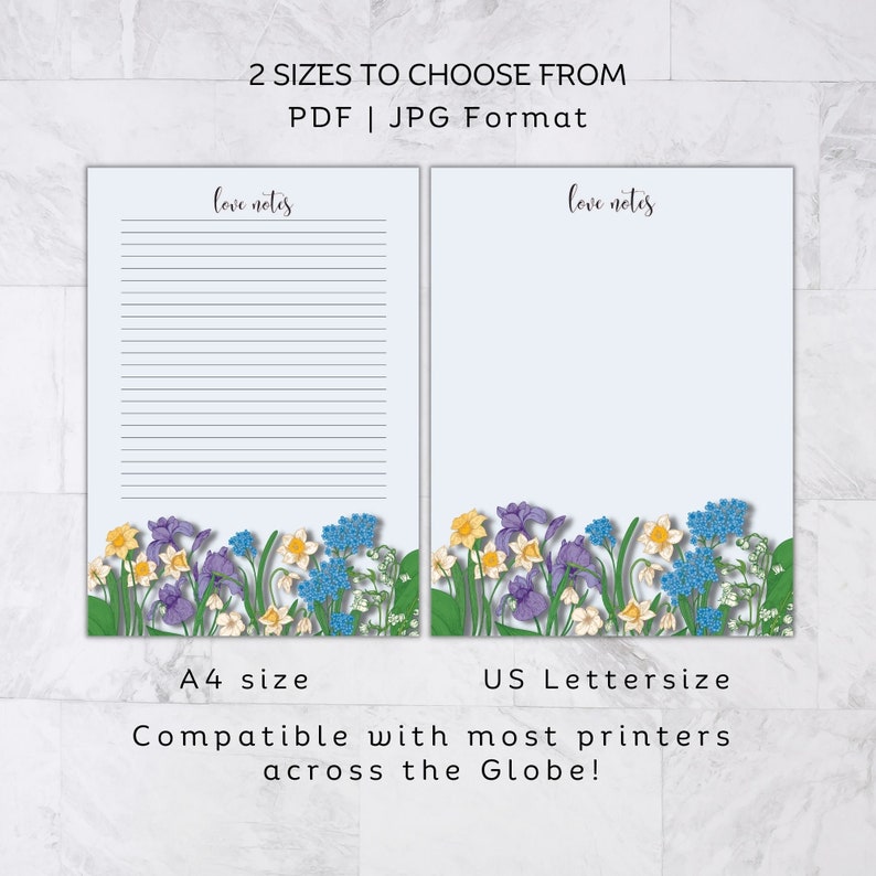 Blooming Flowers Printable Stationery, Floral Lined Stationary, Letter ...