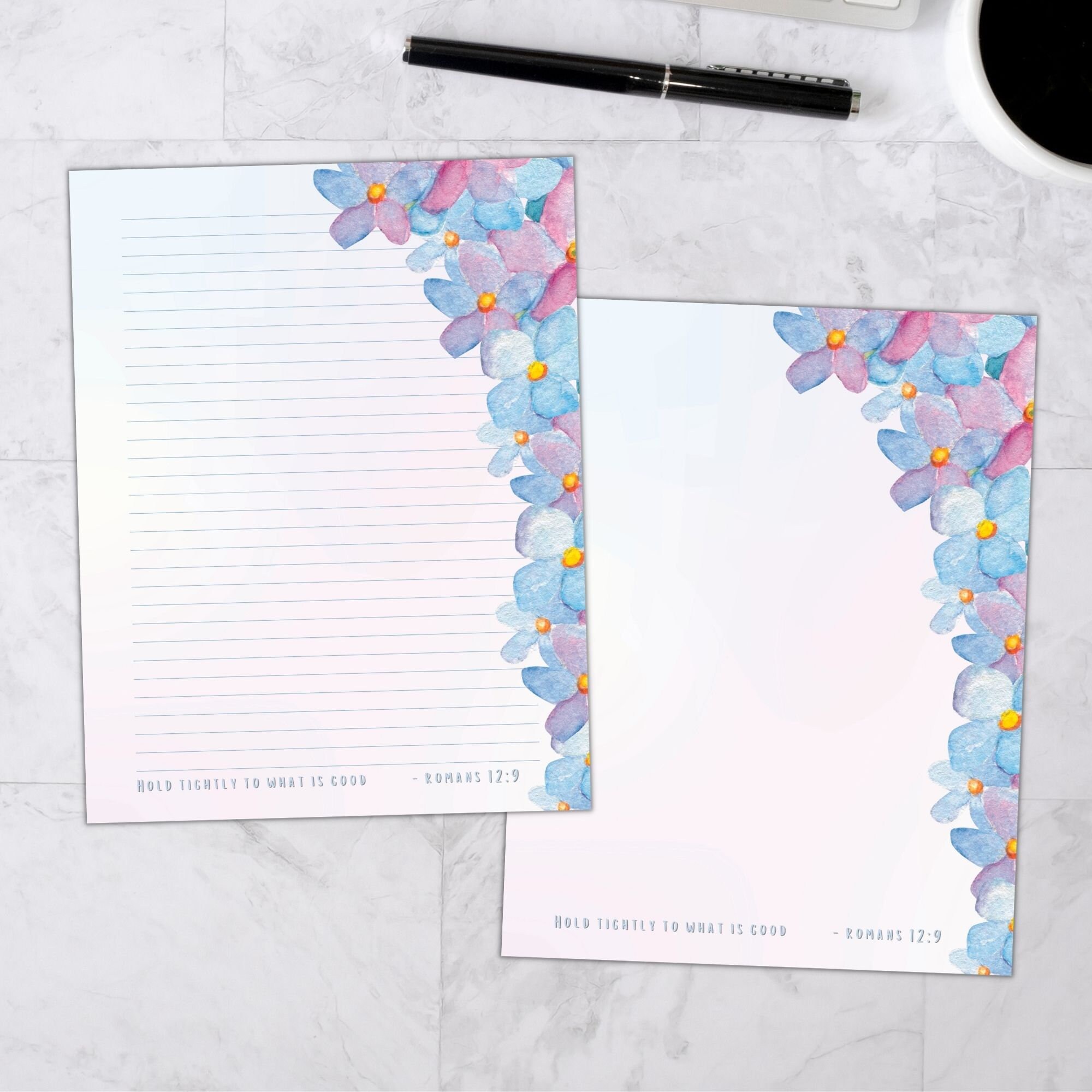 Printable Cute Flower Stationery, Pastel Lined Stationary, Letter ...