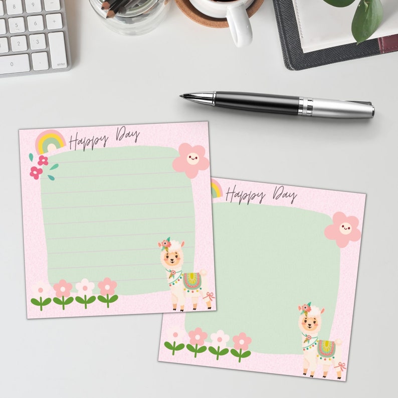 Cute Alpaca Printable Notepad, Pastel Memo Pad, Digital Sticky Notes ...