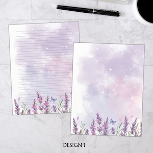 Lavender Printable Stationery, Lined Unlined Stationery, Printable ...