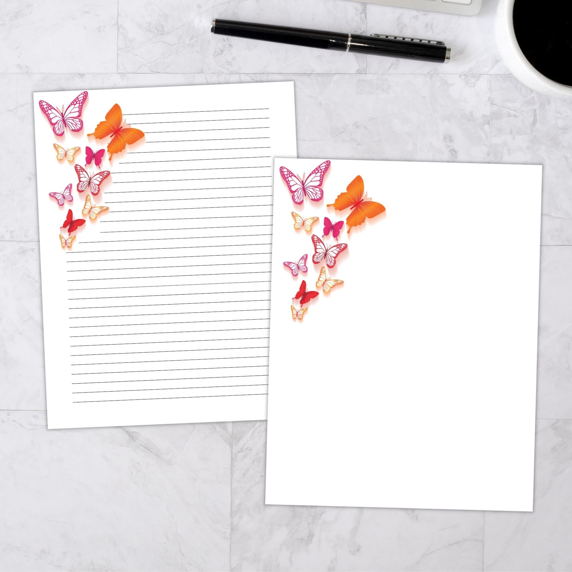 Butterfly Printable Stationery, Letter Writing Paper, Lined Unlined ...
