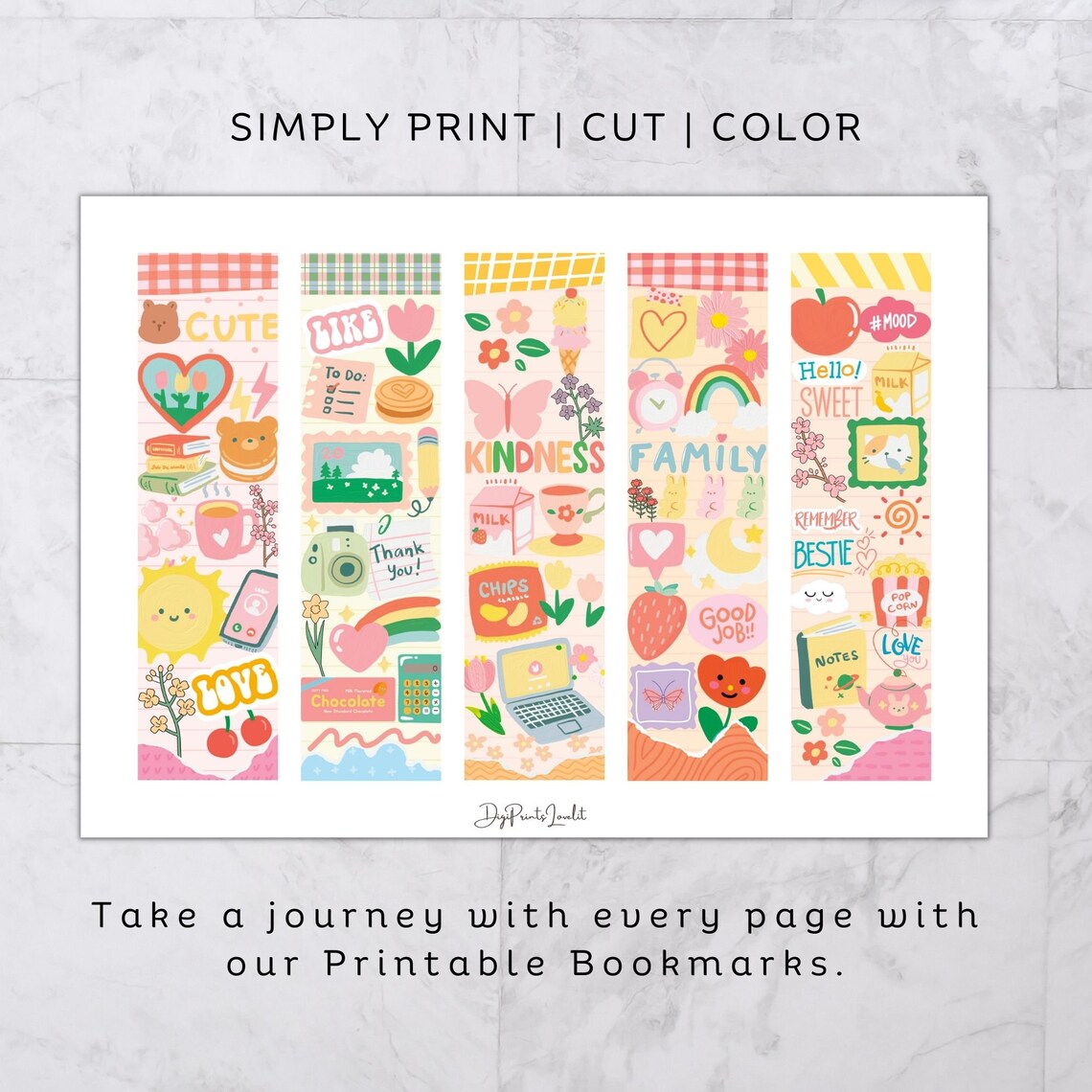 Cute Bookmarks for Kids, Printable Bookmarks, Digital Bookmark Set of 5 ...