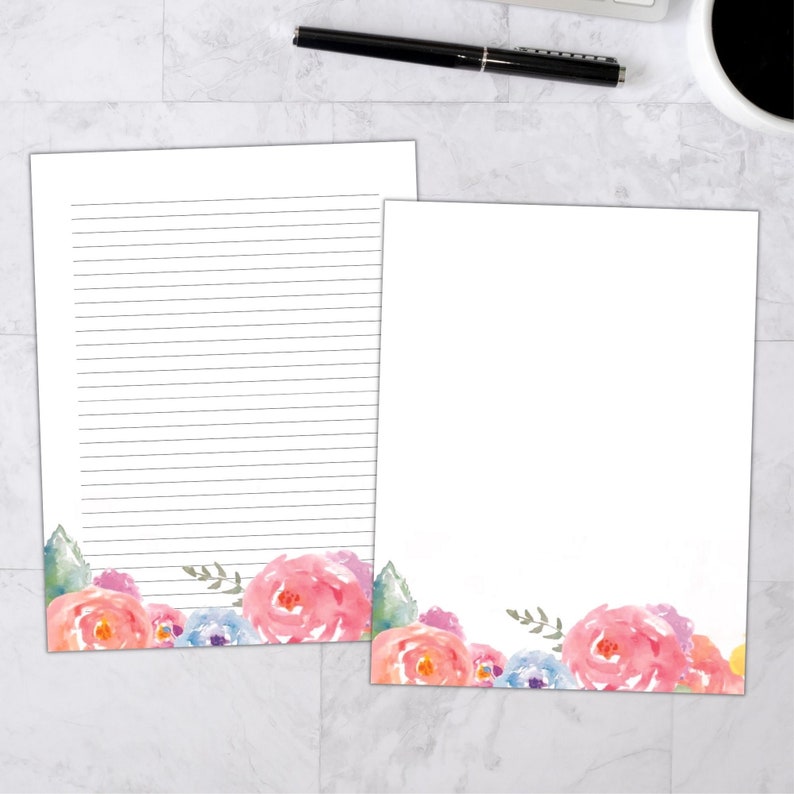 Printable Stationery Pastel Floral, Letter Writing Stationary, Lined ...