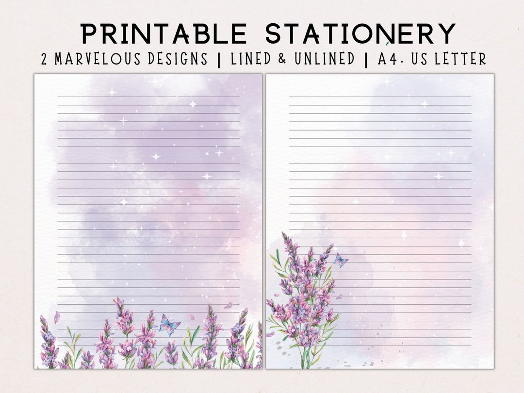 Lavender Printable Stationery Lined Unlined Stationery - Etsy